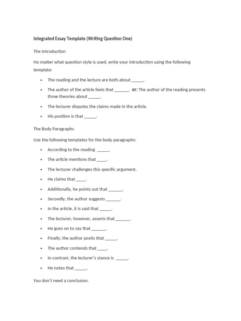 Integrated Essay Template | PDF