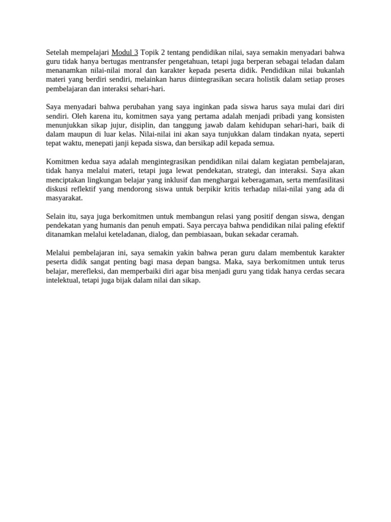 Setelah Mempelajari Modul 3 Topik 2 Tentang Pendidikan Nilai | PDF