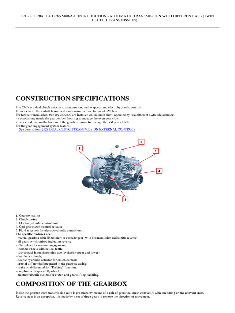 C635 Dual Clutch Transmission Specs | PDF | Clutch | Manual Transmission