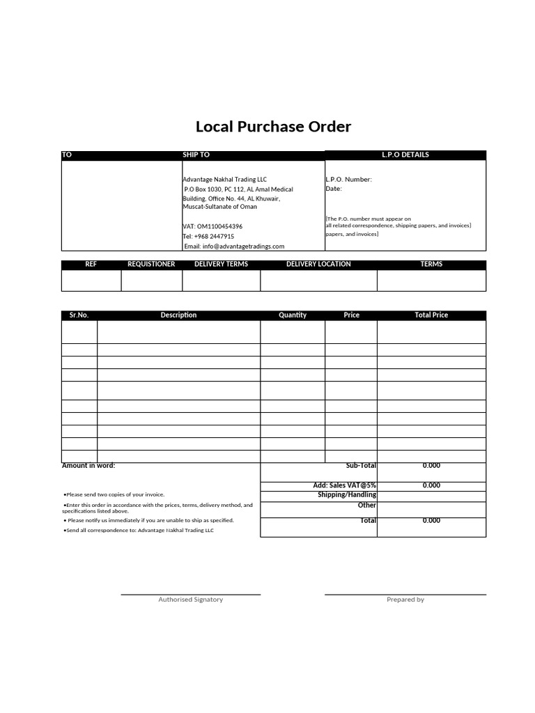 Local Purchase Order Template | PDF