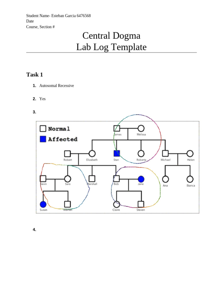 Central Dogma Lab Log for Genetics | PDF