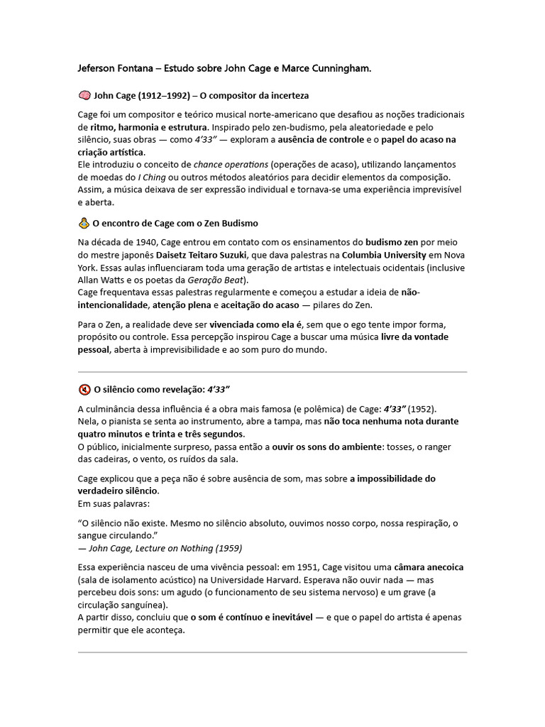 John Cage e Marce Cunningham | PDF | Danças | Estética