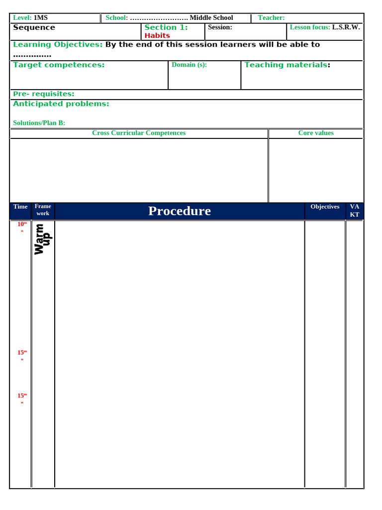 Middle School Lesson Plan Template | PDF