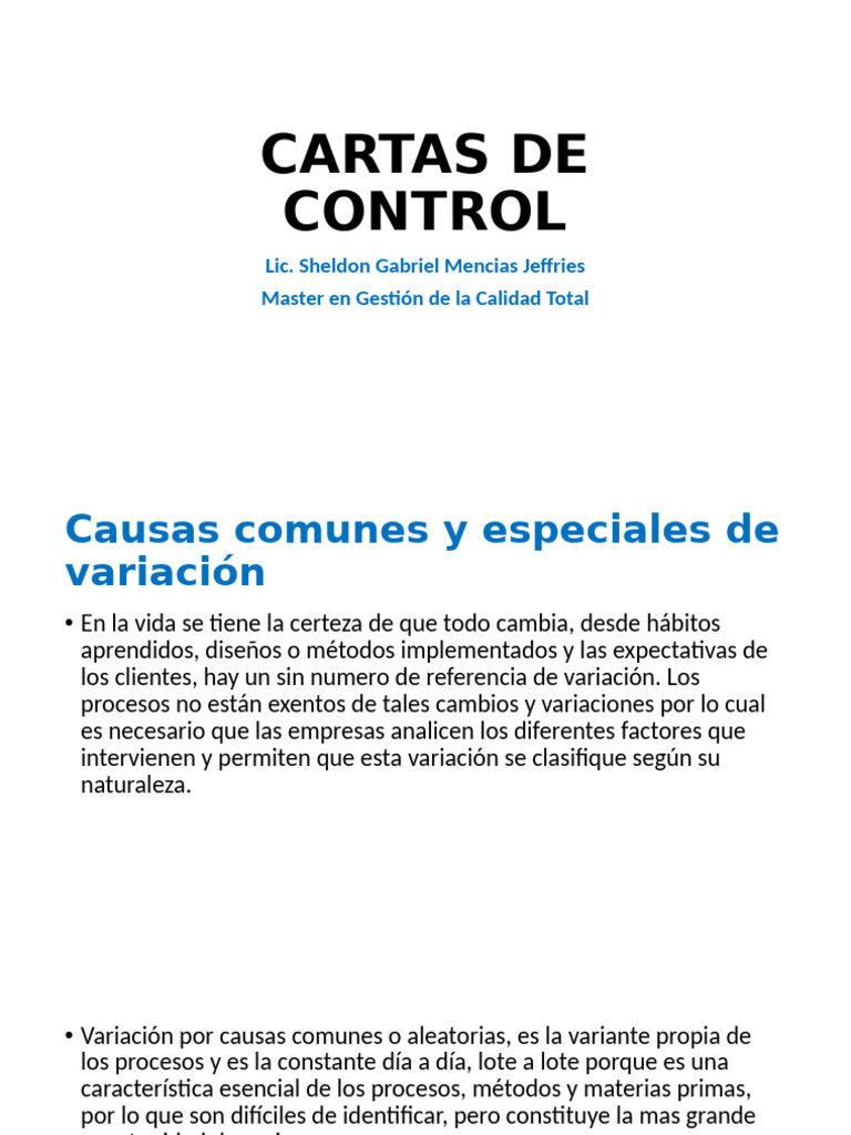 Cartas de Control: Variación y Mejora | PDF | Estadísticas | Desviación ...