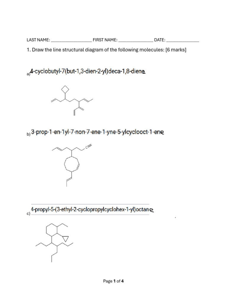 Naming Organic Molecules Quiz Oct 2025 Solution (2) | PDF