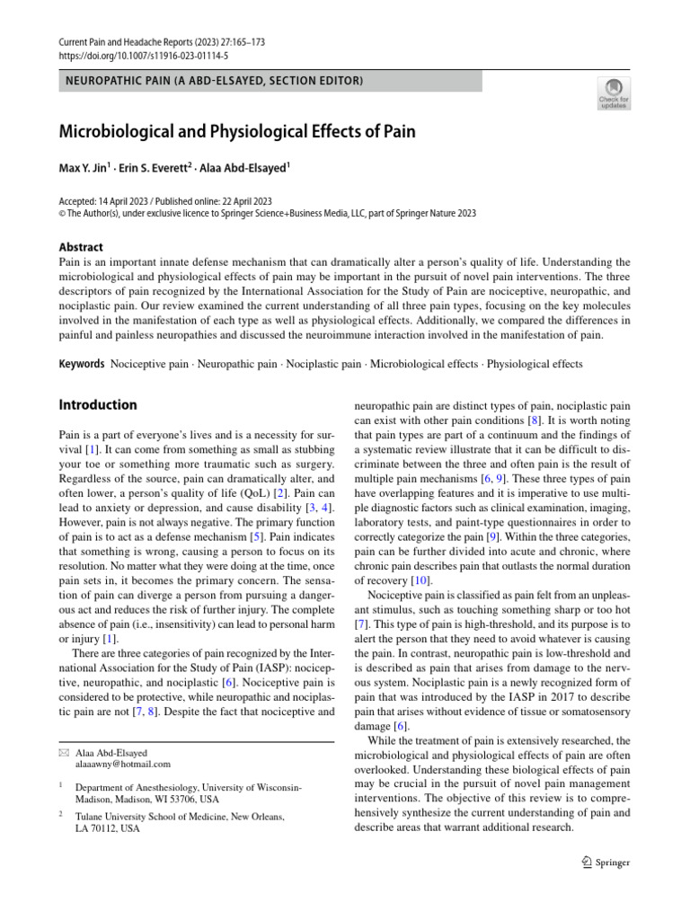 Microbiological and Physiological Effects of Pain | PDF | Pain ...