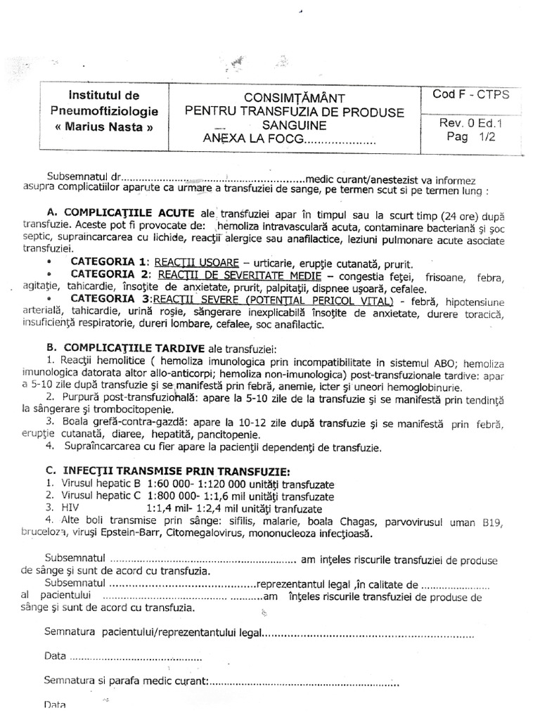 Consimtamant Trnsfuzie | PDF