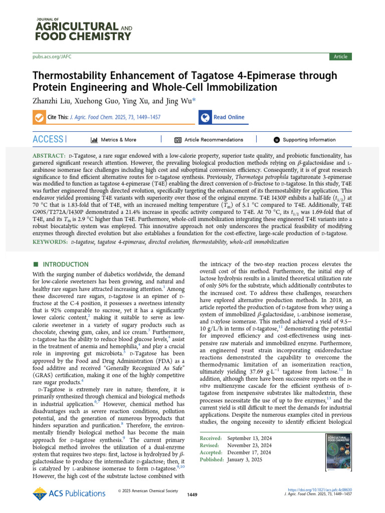 Thermostability Enhancement of Tagatose 4 Epimerase Through Protein ...