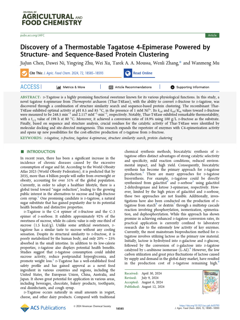 Discovery of Thermostable Tagatose 4-Epimerase | PDF | Enzyme Kinetics ...