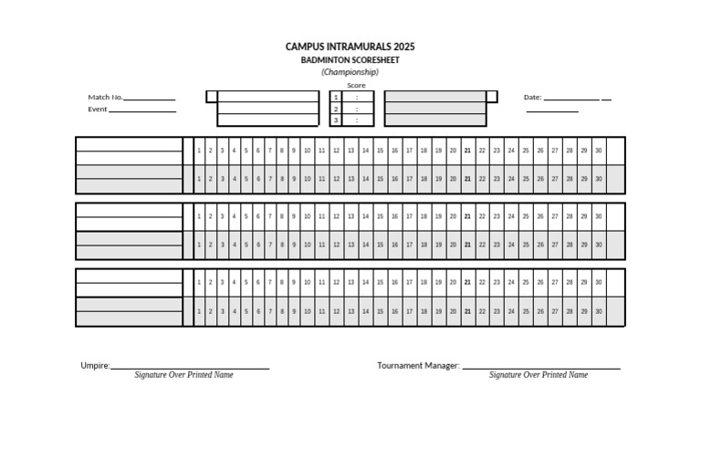 2025 Badminton Championship Scoresheet | PDF