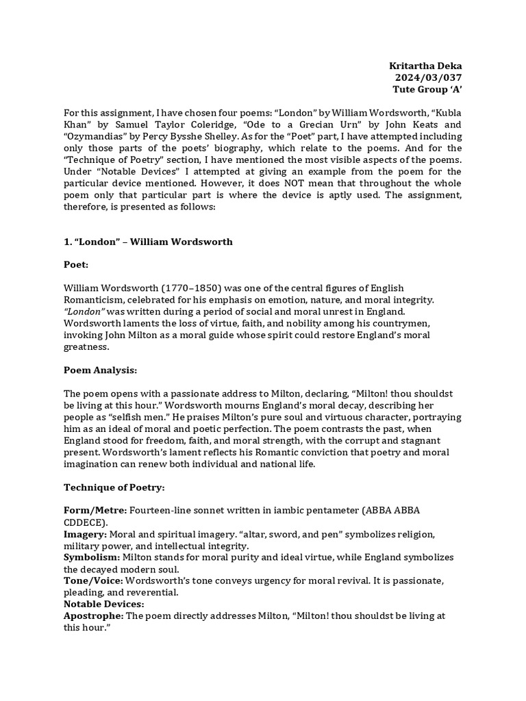 Poetry Assignment Kritartha 2024-03-037 | PDF | Poetry