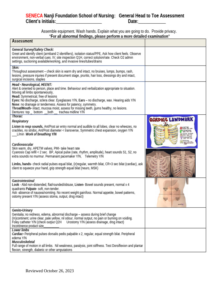 Head-To-Toe Assessment Tip Sheet | PDF | Medical Specialties