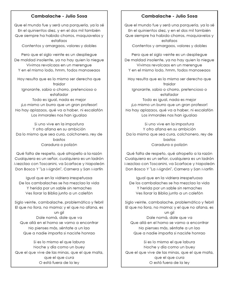 Cambalache - Julio Sosa | PDF