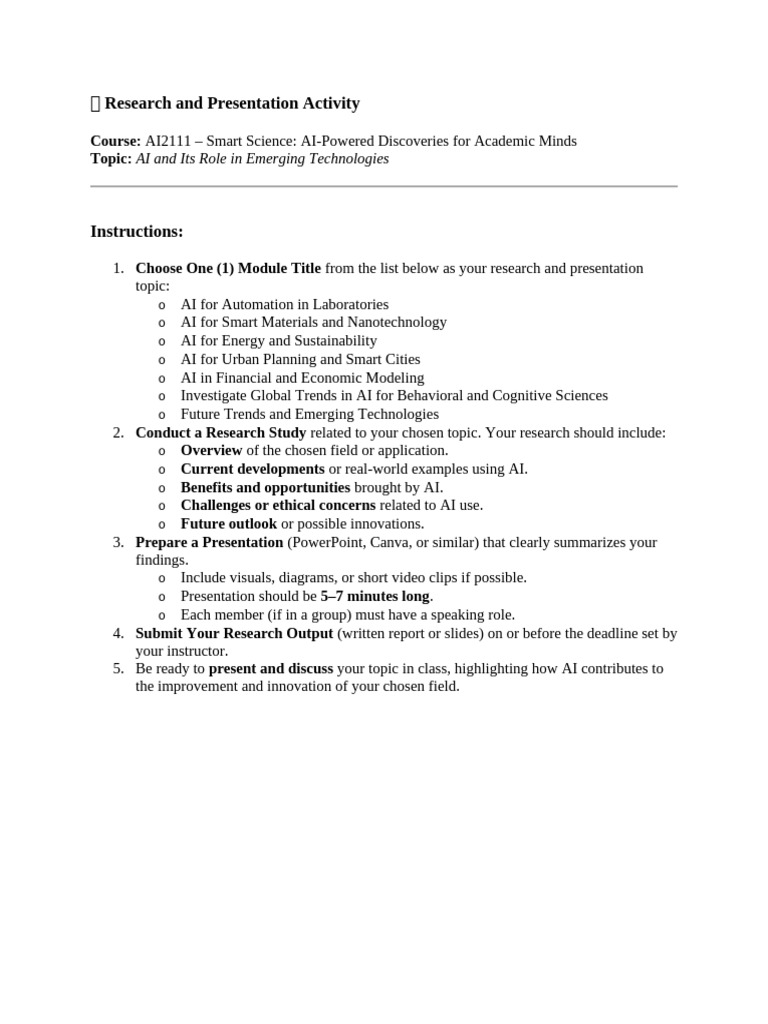 Research and Presentation Activity AI 2111 | PDF