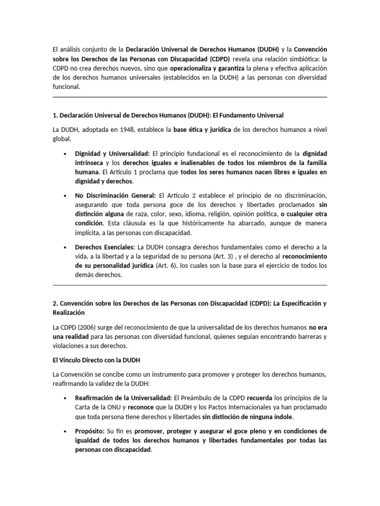 Vinculacion Entre La Declaracion Universal de Los Derechos y Humanos y La CDPD | PDF | Invalidez ...