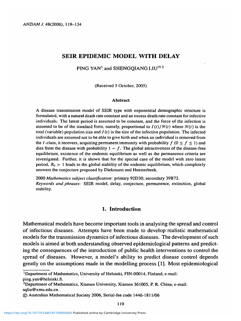 Seir Epidemic Model With Delay | PDF | Mathematics | Epidemiology