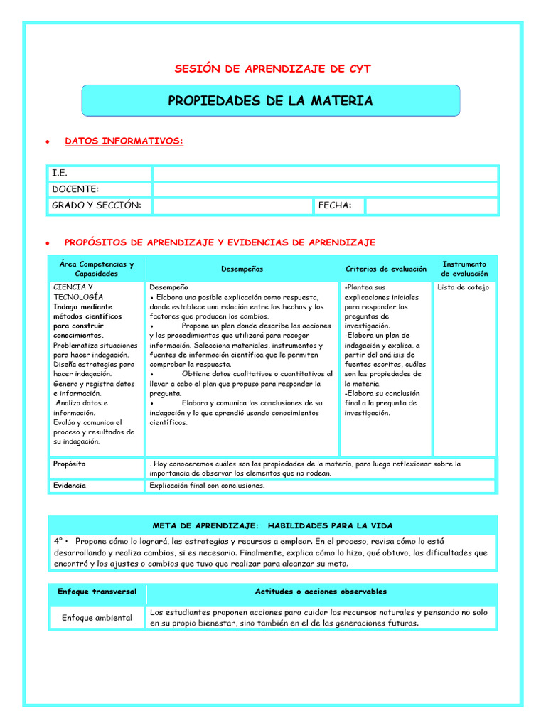 Propiedades de la Materia en Ciencia | PDF | Aprendizaje | Evaluación