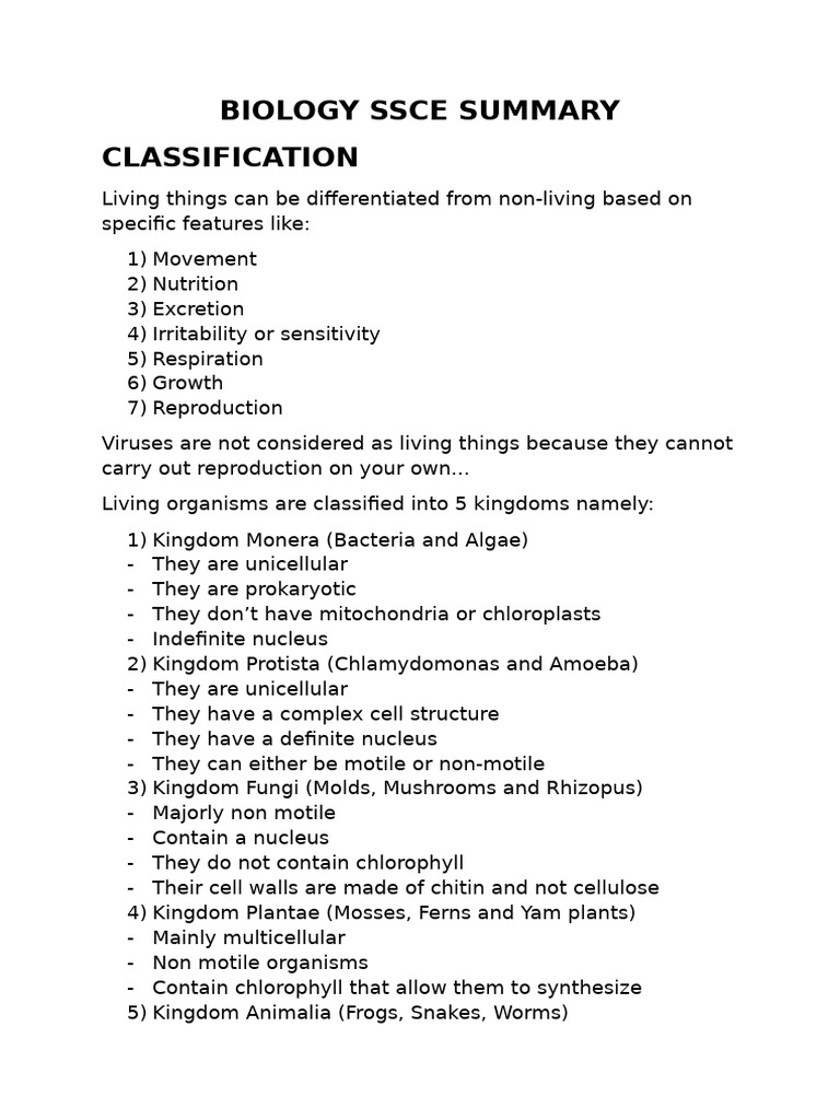 Biology Classification Summary Guide | PDF