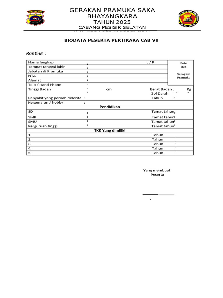 Biodata Peserta | PDF