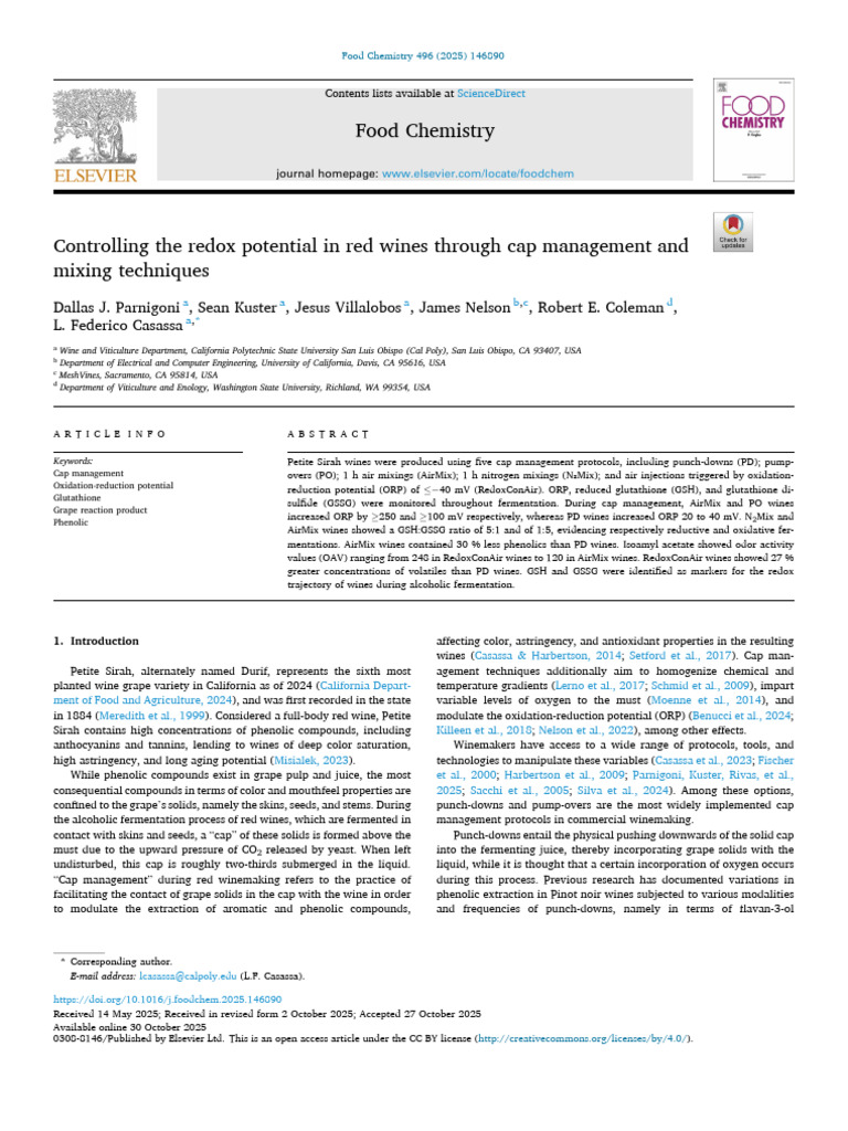 Controlling The Redox Potential in Red Wines Through Cap Mana 2025 Food ...