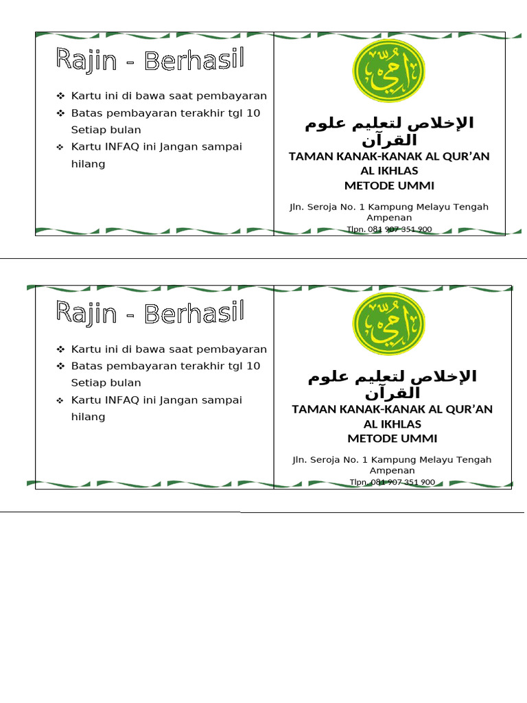 Kartu Infaq Bulanan | PDF