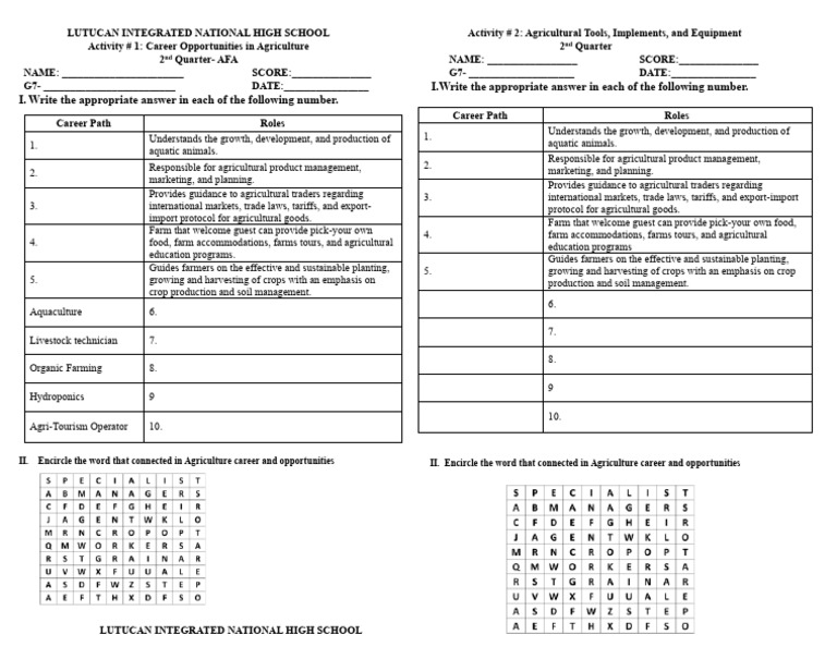 Career Paths in Agriculture Activities | PDF | Agriculture | Farms