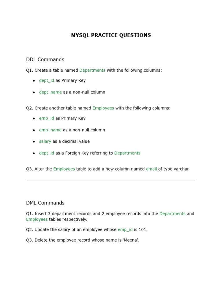 Mysql Practice Questions | PDF