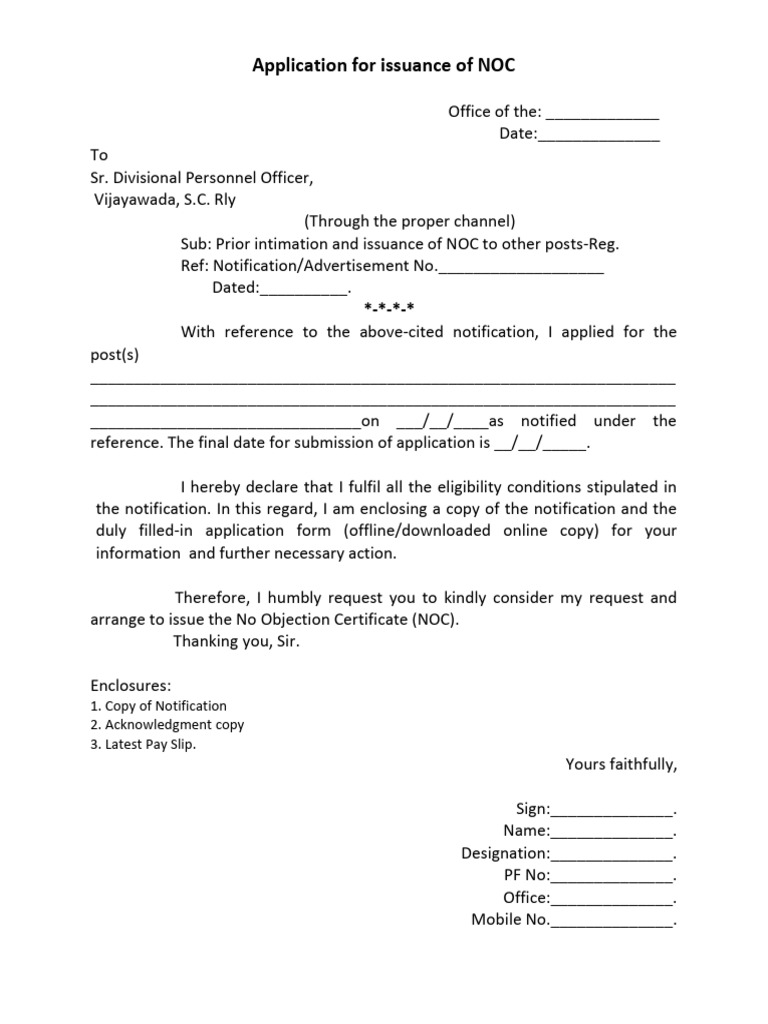Application For Issuance of NOC: 1. Copy of Notification 2 ...
