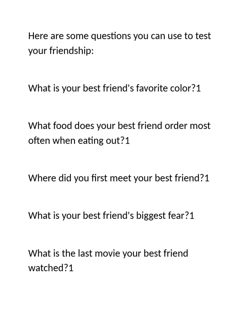 Friendship Quiz: 15 Essential Questions | PDF