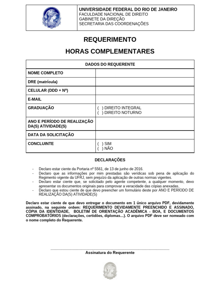Requerimento Horas Complementares | PDF