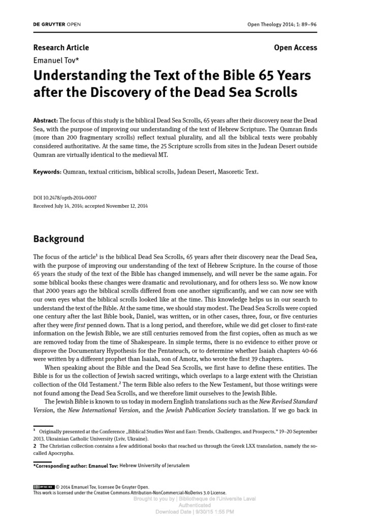 Understanding The Text of The Bible 65 Years After The Discovery of The ...