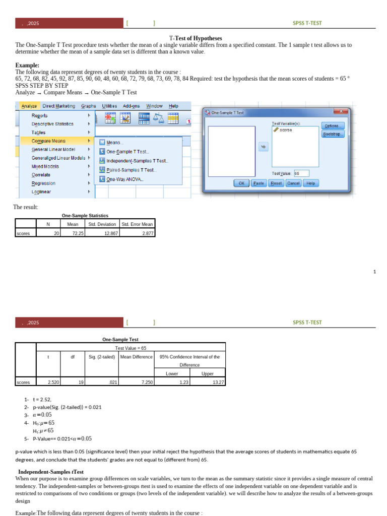 SPSS 10-11 | PDF | Student's T Test | P Value