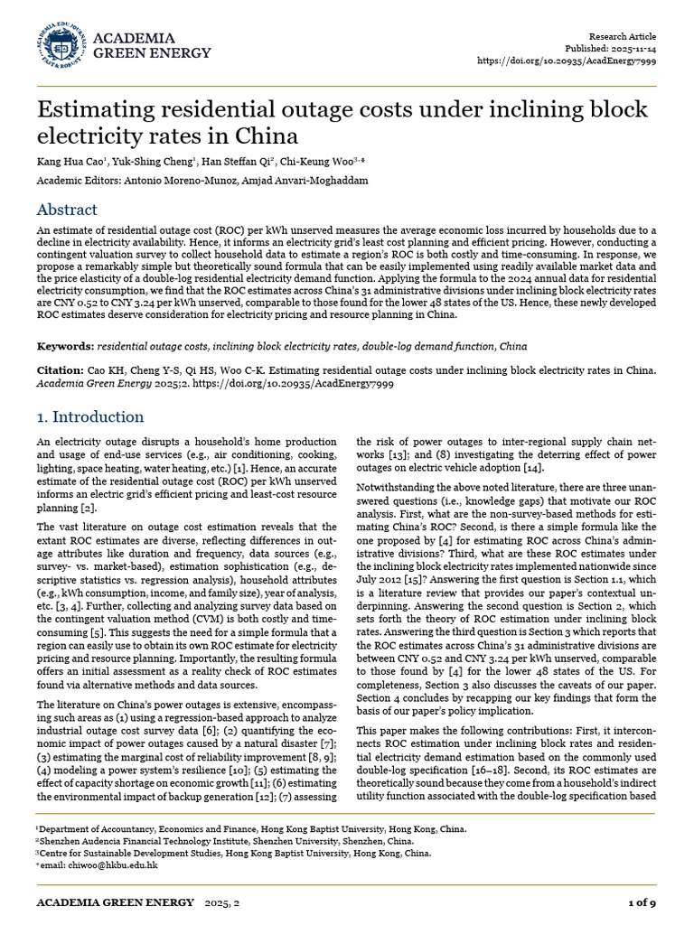 Estimating Residential Outage Costs Under Inclining Block Electricity ...