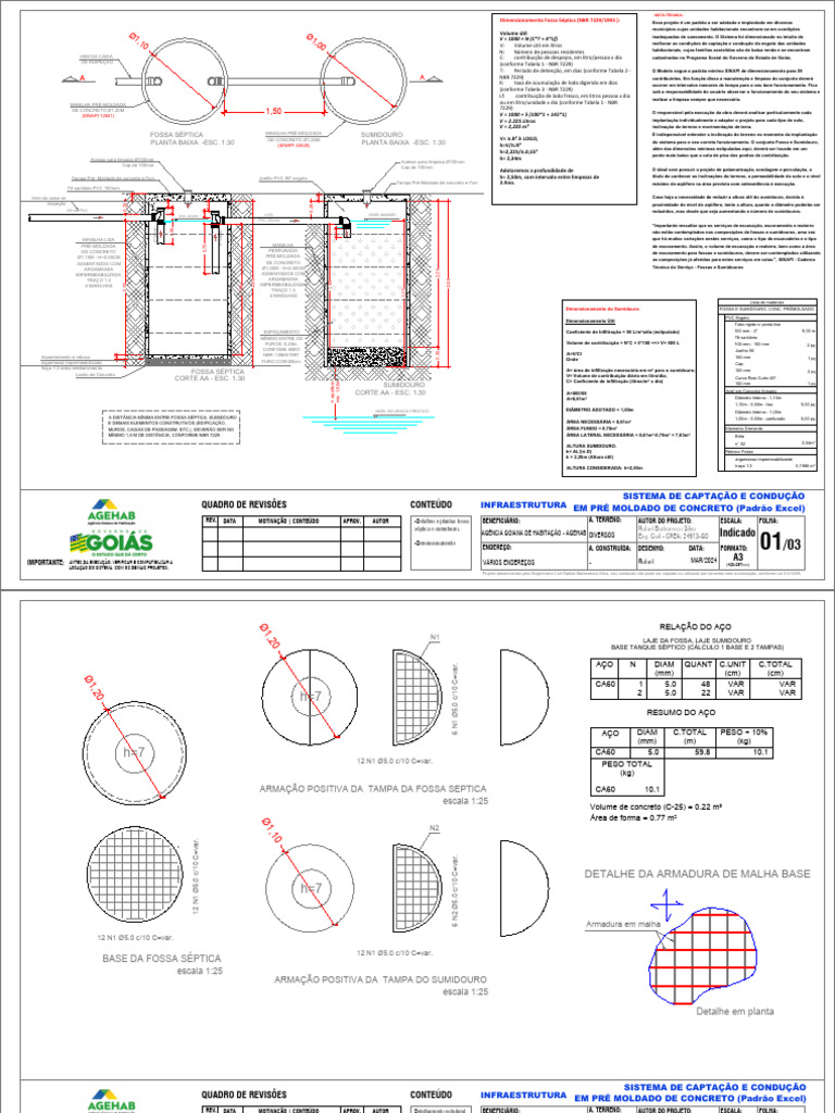 r01 Cap Cond Pre Moldado 110cm 1sum 2.5m Excel | PDF | Tanque séptico | Engenharia Hidráulica
