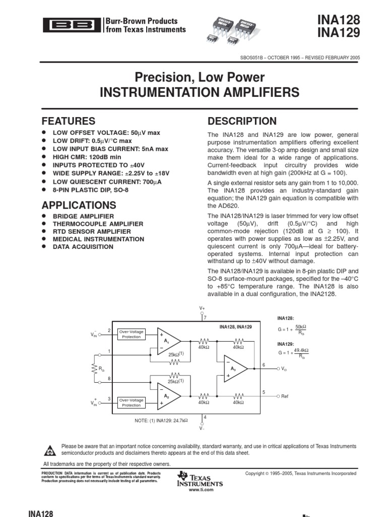 INA128 INA129: Features Description | PDF | Amplifier | Power Supply
