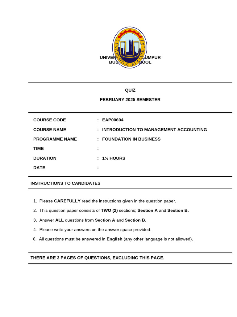 Quiz - Q 2 | PDF | Management Accounting | Business