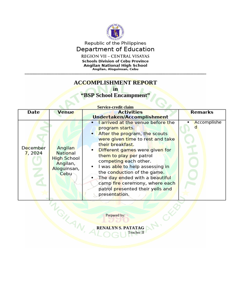 BSP School Encampment Report 2024 | PDF