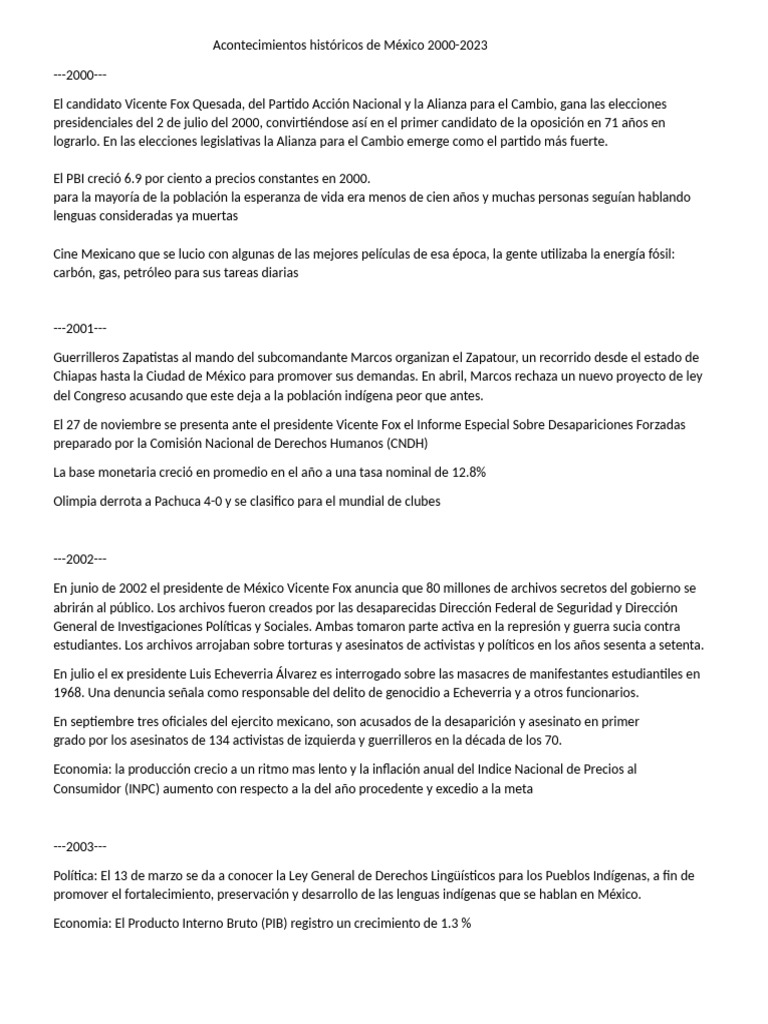 Acontecimientos Históricos de México 2000 1 | PDF | México | Partido ...