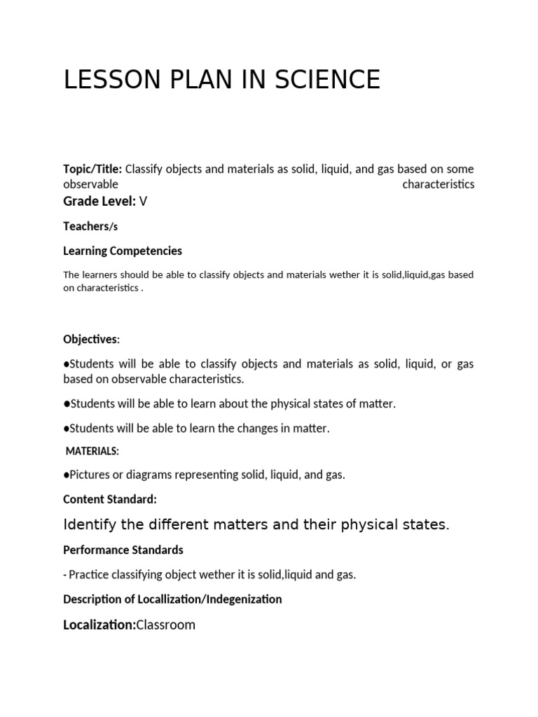 Lesson Plan in Science | PDF