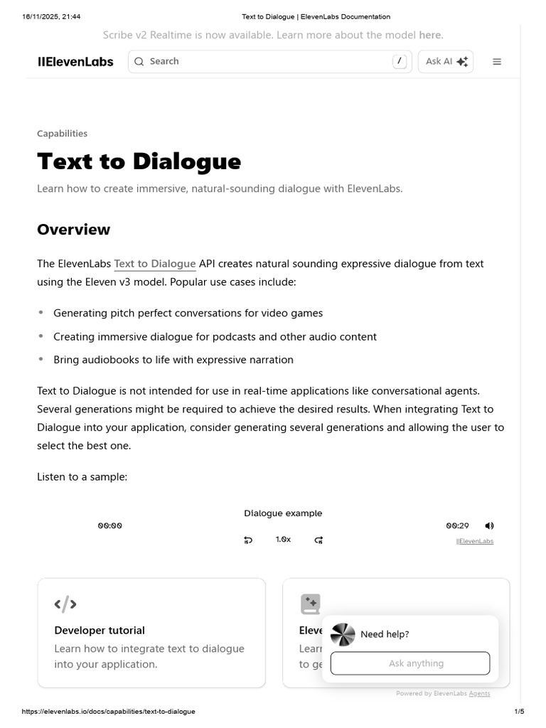 Text To Dialogue - ElevenLabs Documentation | PDF | Linguistics | Languages