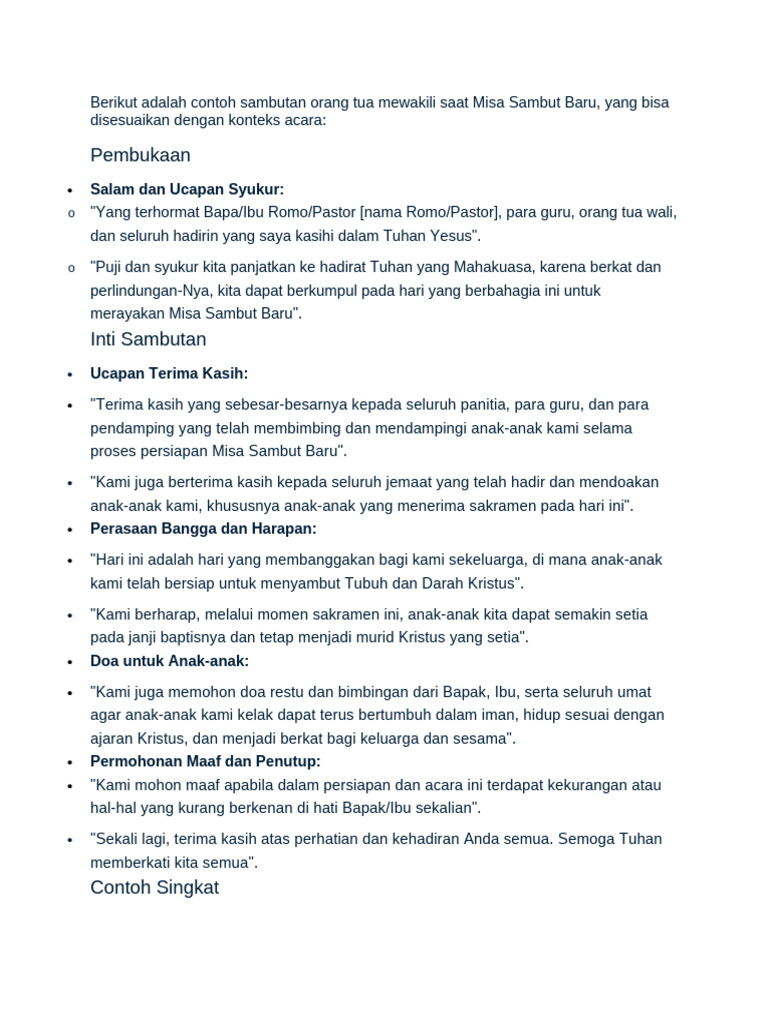 Sambutan Orang Tua di Misa Sambut Baru | PDF