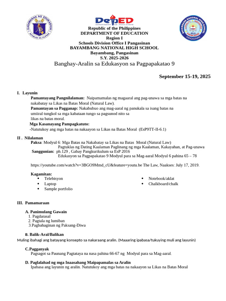 Dlp Esp 9 q2-Week 3 | PDF