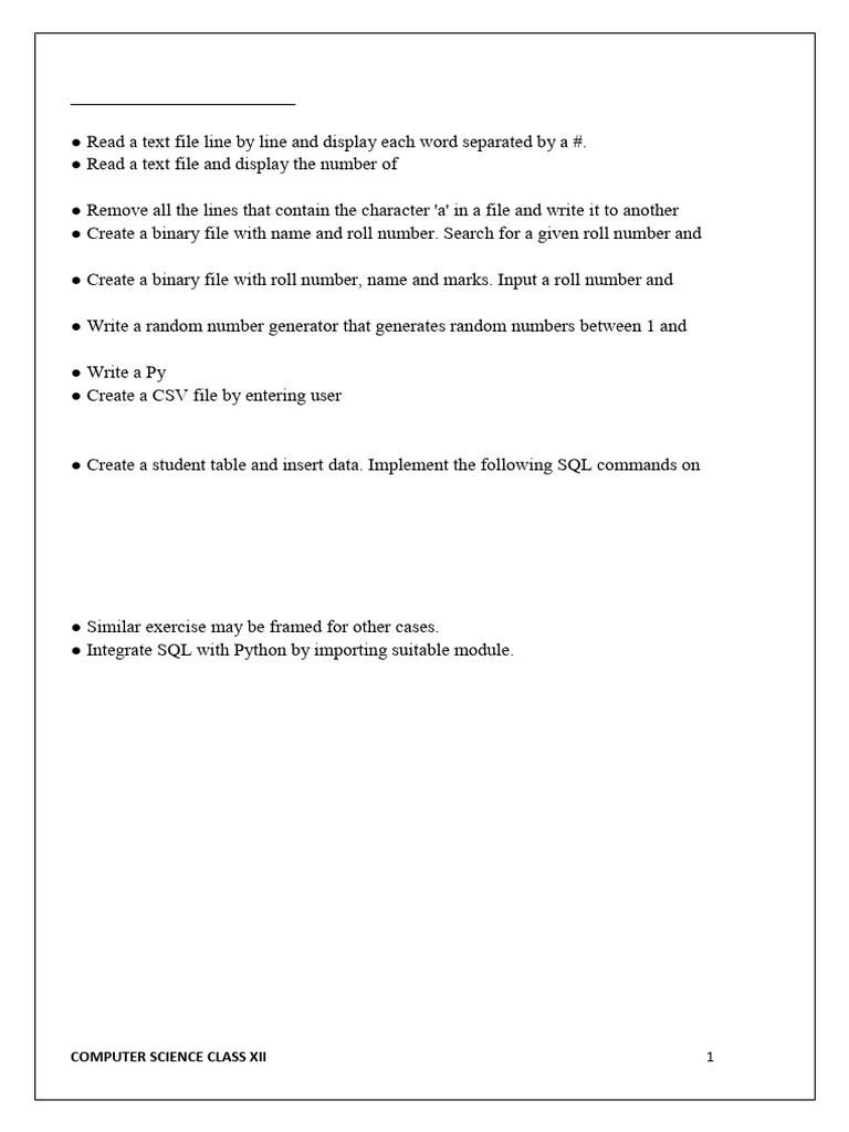 Class Xii Cs Lab 2025-26 | PDF | Computer File | Databases