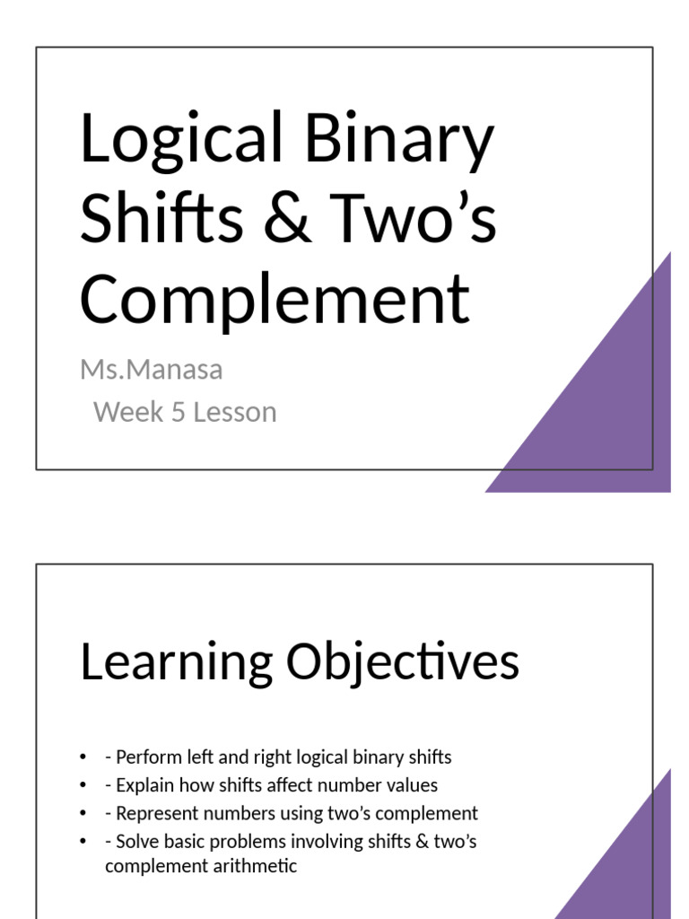 Binary Shifts and Two’s Complement Guide | PDF