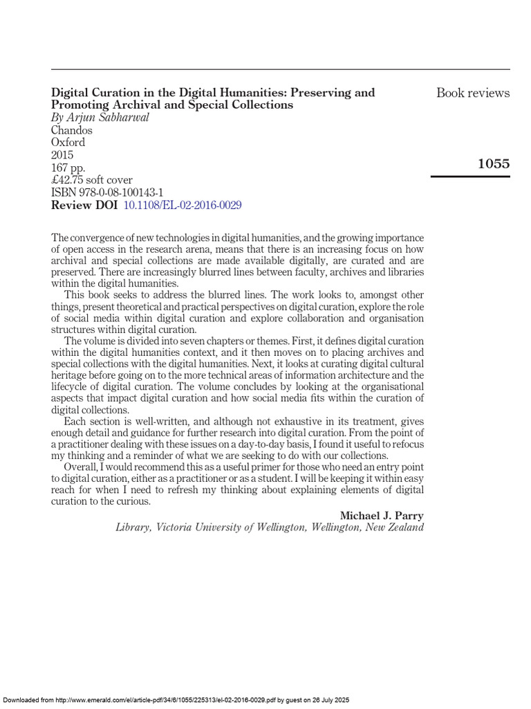 Digital Curation in The Digital Humanities Preserving and Promoting ...