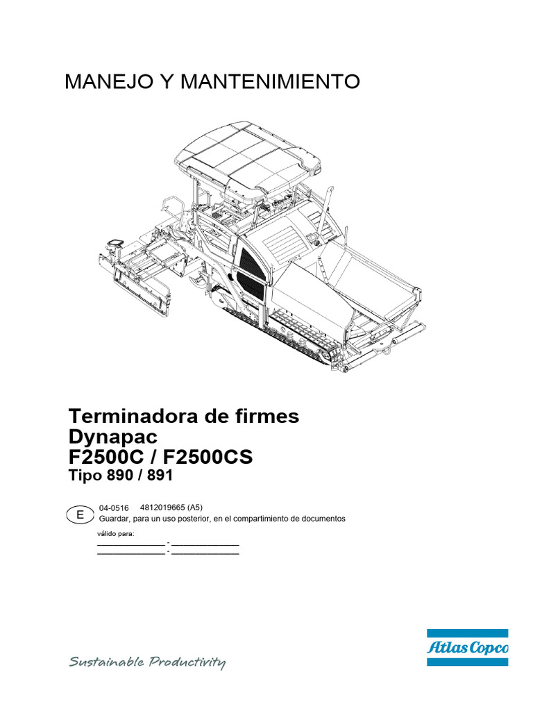 Manejo Y Mantenimiento: Terminadora de Firmes Dynapac F2500C / F2500CS ...