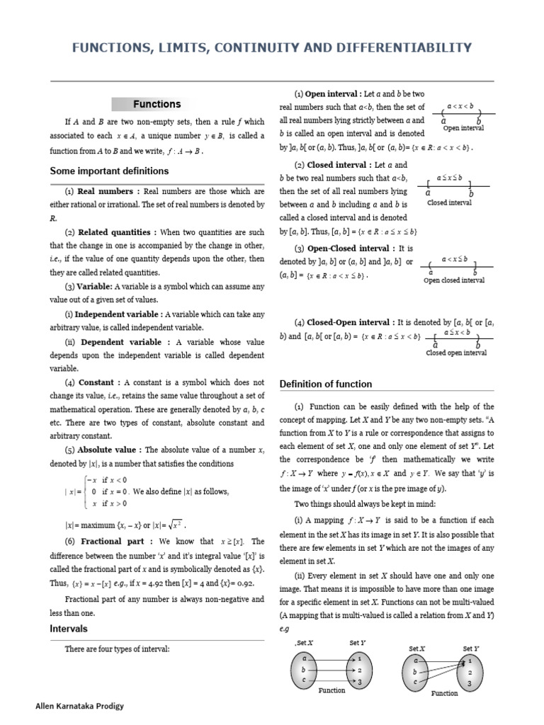 Functions Limits Continuity Differentiability | PDF | Function (Mathematics) | Variable ...