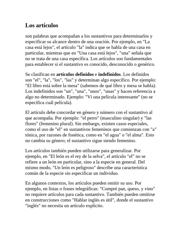 Uso y tipos de artículos en español | PDF | Sustantivo | Género gramatical