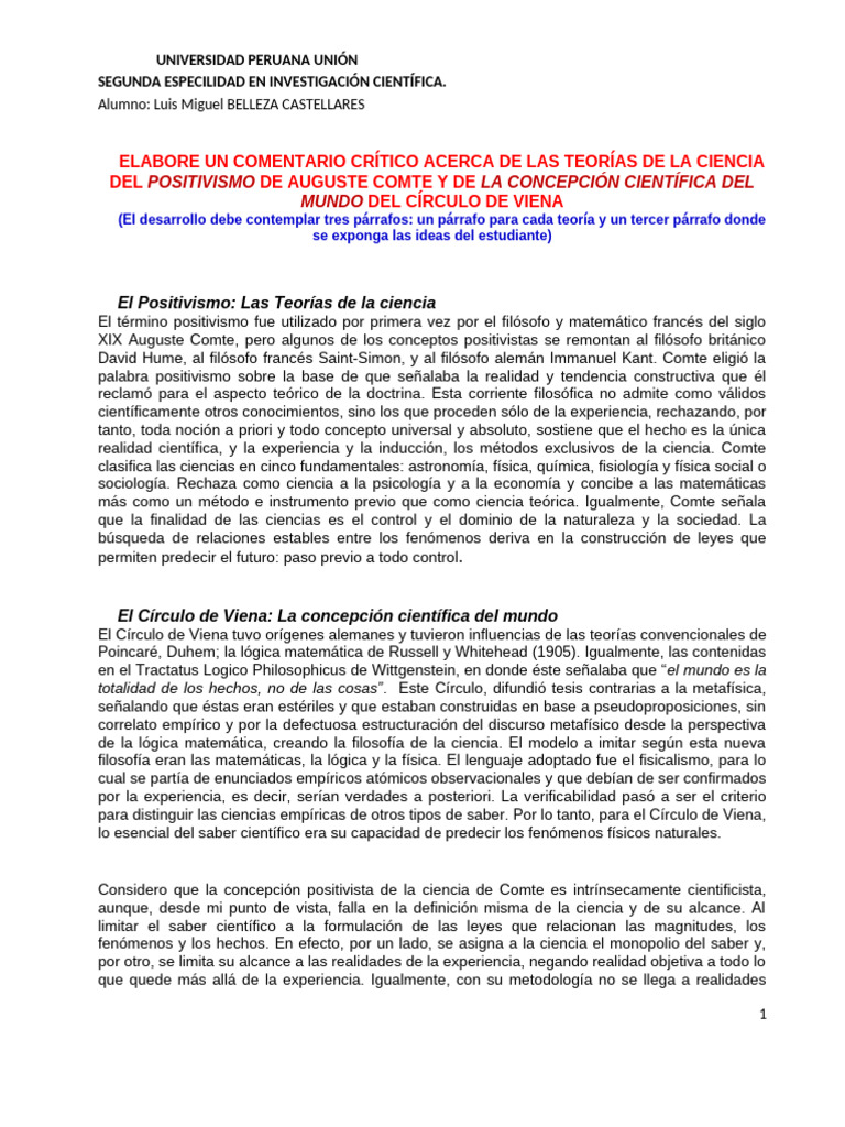 COMENTARIO+CRÍTICO | PDF | Positivismo | Science