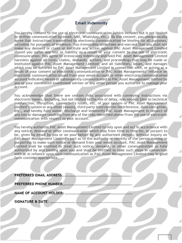 Email Communication Indemnity Agreement | PDF | Indemnity | Common Law